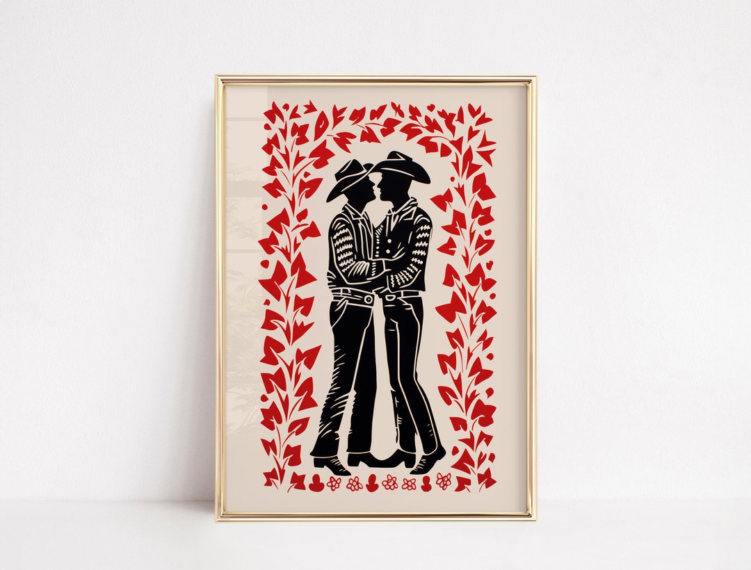 Kissing Cowboys Poster, Queer Western Prints, Mlm Romantic Bisexual ...