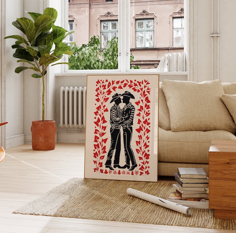 Kissing Cowboys Poster, Queer Western Prints, Mlm Romantic Bisexual ...