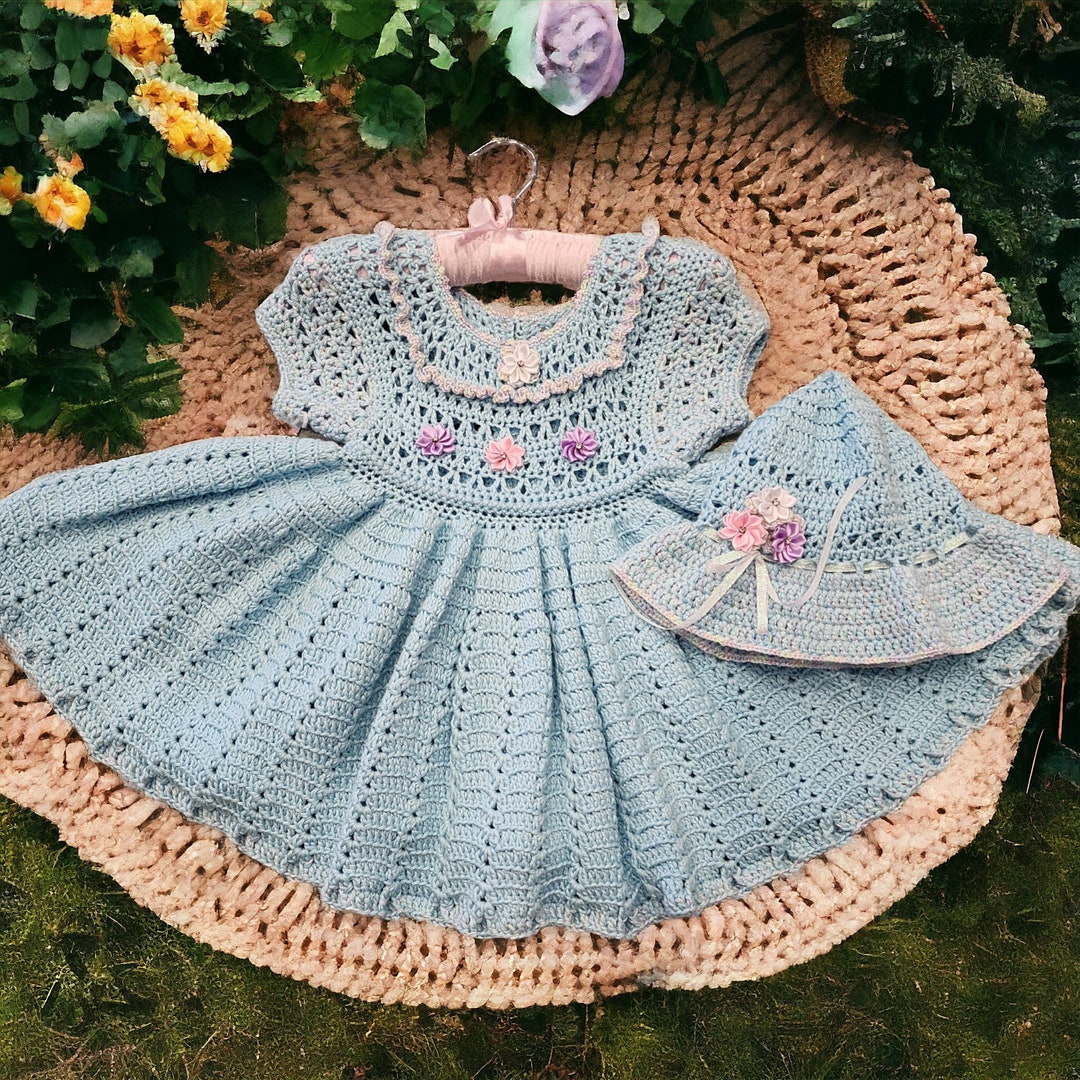 Baby Blue Easter Dress or Birthday Dress for a Girl. Bamboo Yarn. Soft ...