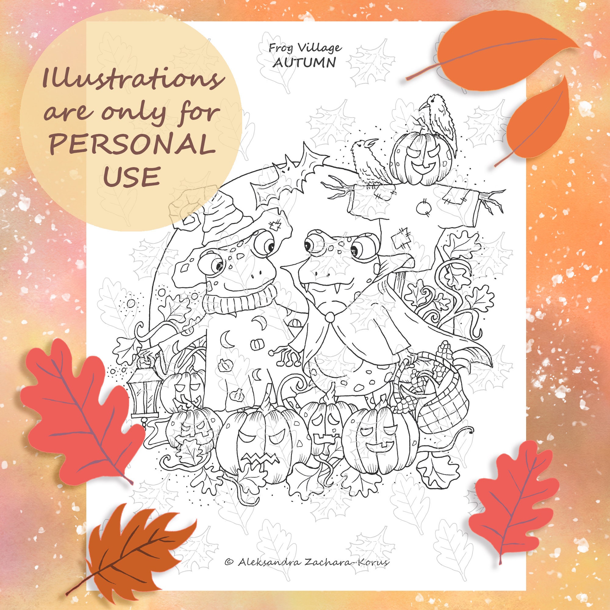 Autumn Frogs Coloring Pages for Adults | Autumn Coloring Book for Kids ...