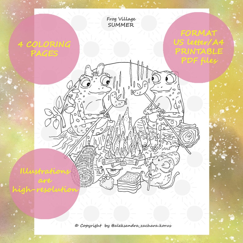 Summer Frogs Coloring Pages for Adults | Summer Coloring Pages for Kids ...