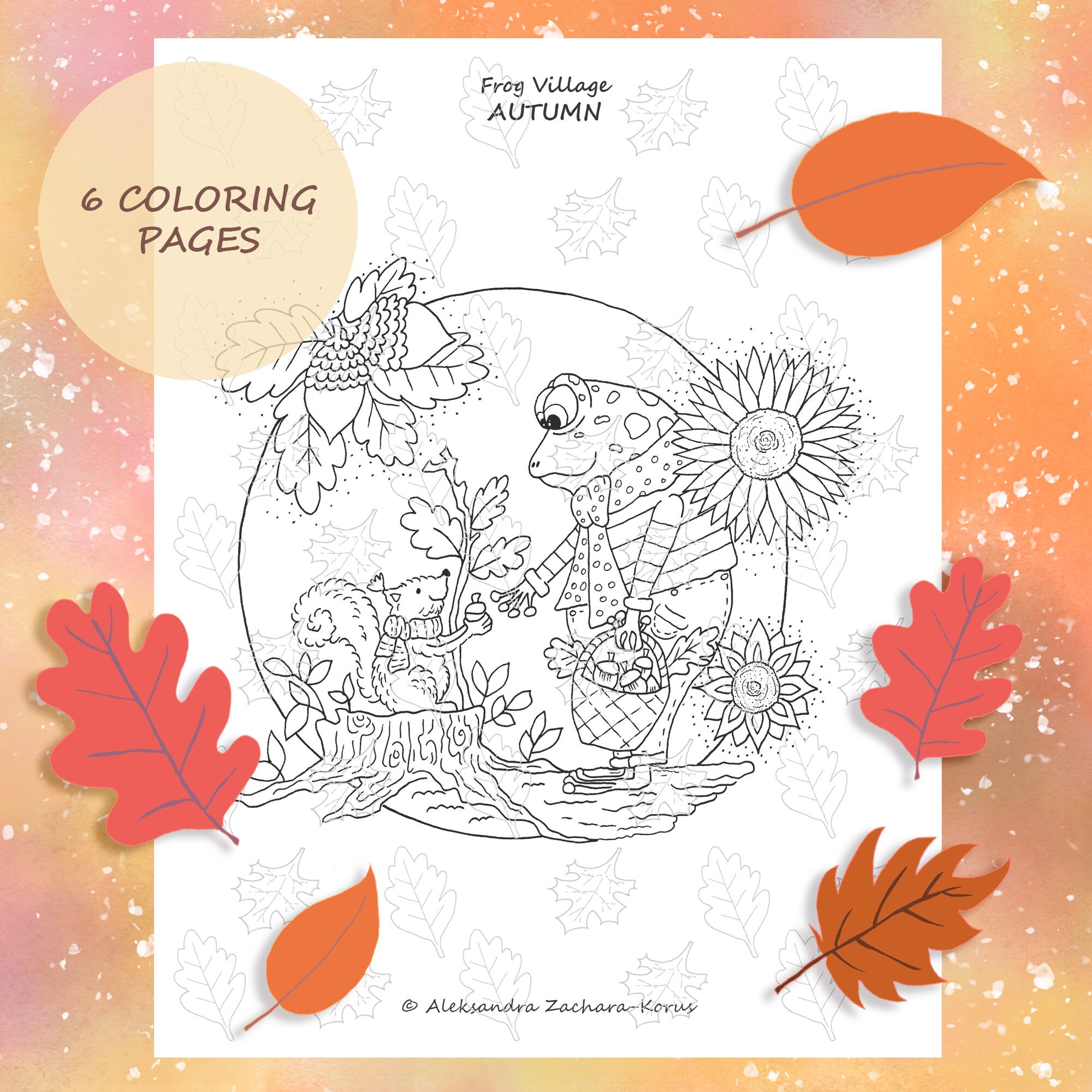 Autumn Frogs Coloring Pages for Adults Autumn Coloring Book for Kids ...