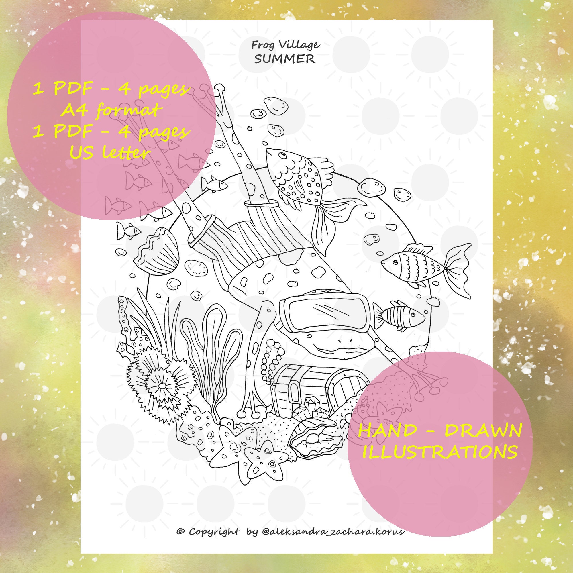 Summer Frogs Coloring Pages for Adults | Summer Coloring Pages for Kids ...