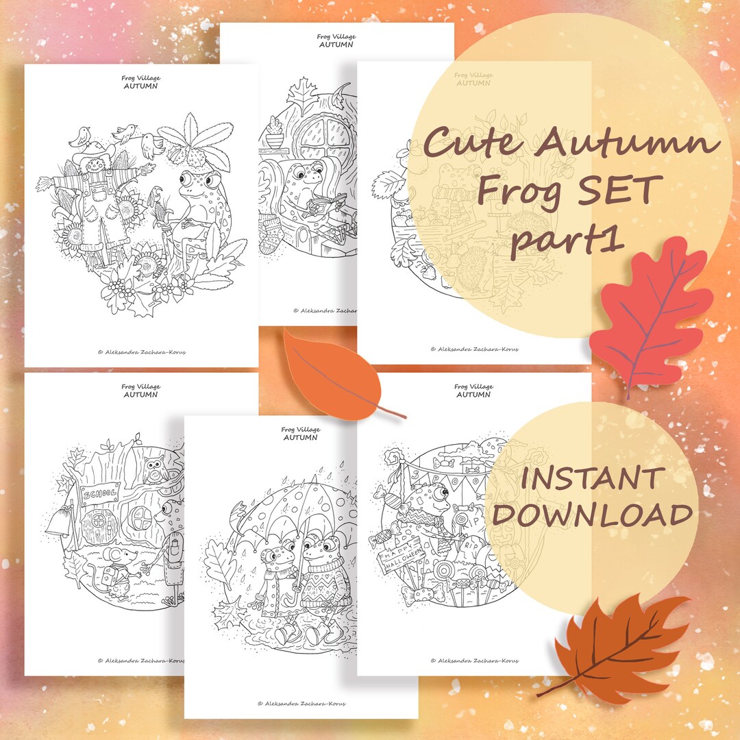 Cute Autumn Frogs Coloring Pages for Adults | Autumn Coloring Book for ...