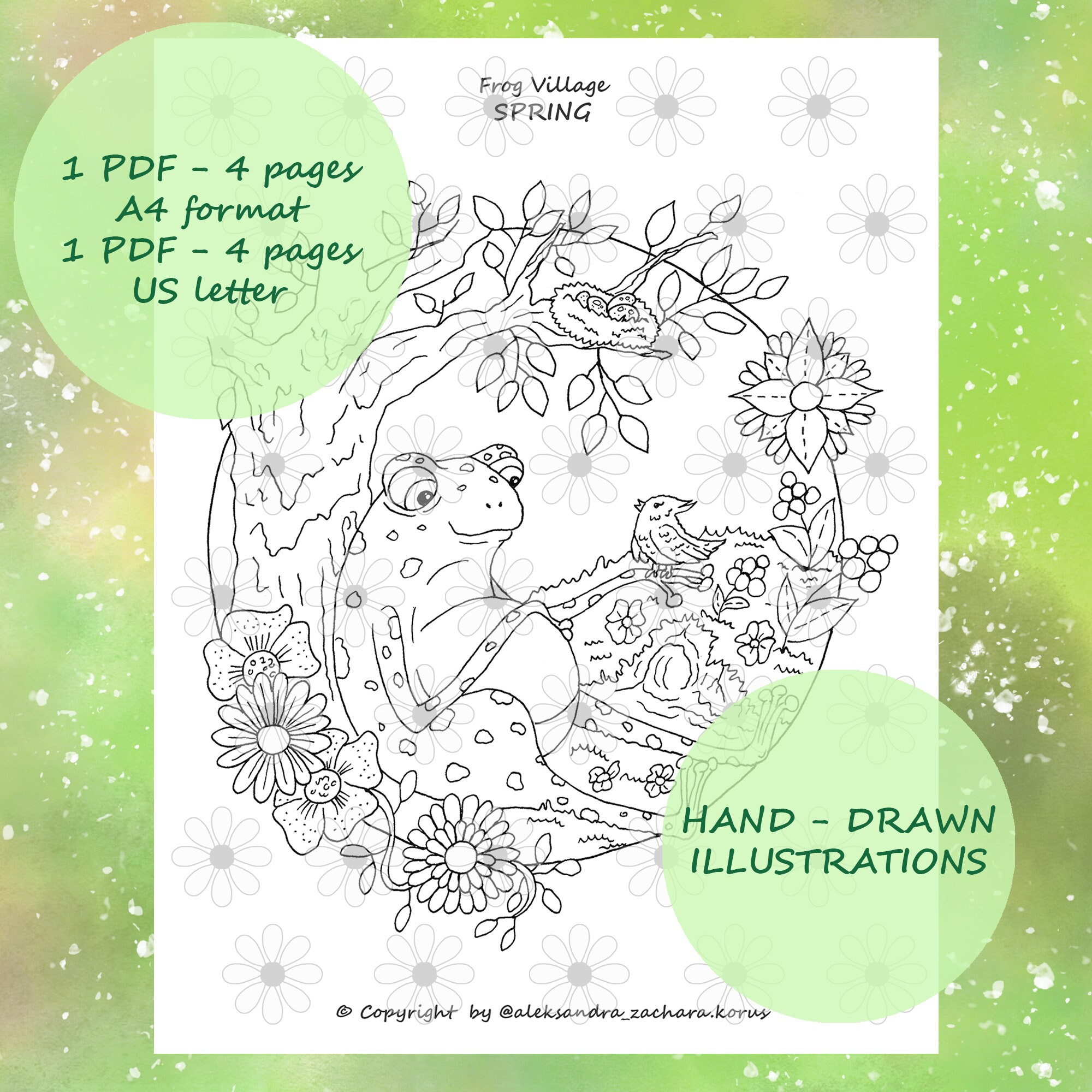 Spring Frogs Coloring Pages for Adults | Spring Coloring Pages for Kids ...