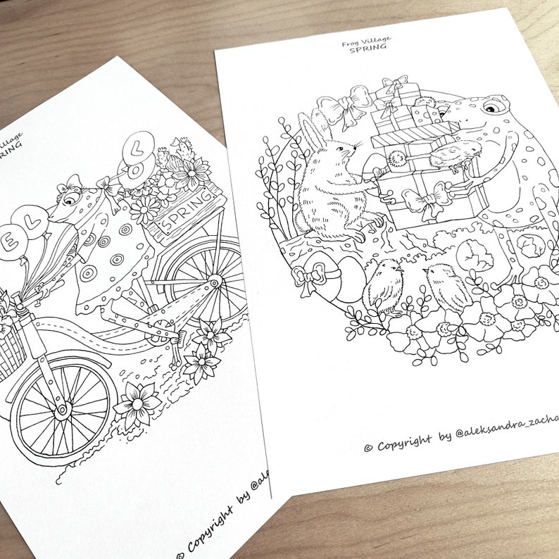 Spring Frogs Coloring Pages for Adults | Spring Coloring Pages for Kids ...