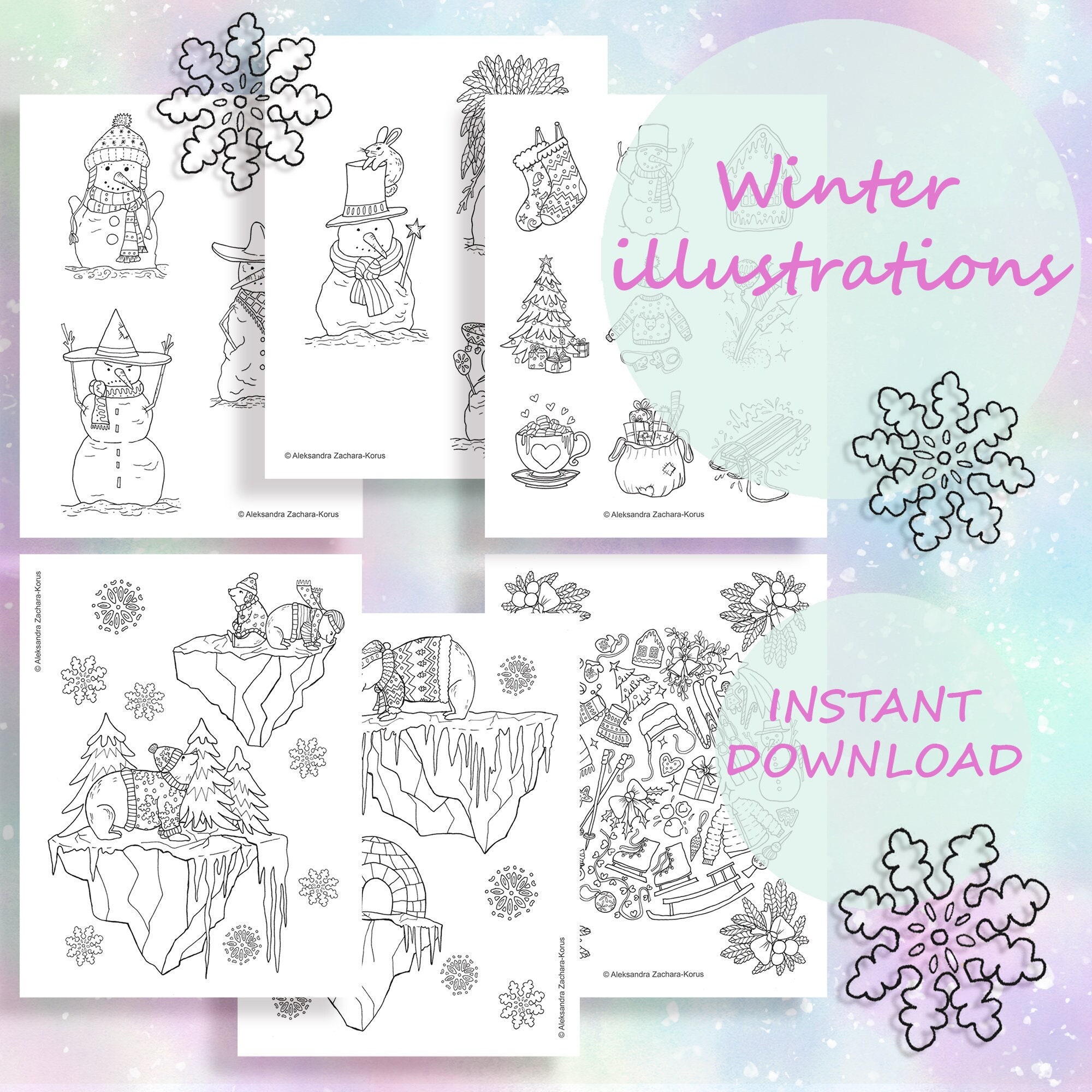 Lovely Winter Illustrations Set for Adults | Christmas Coloring Book ...