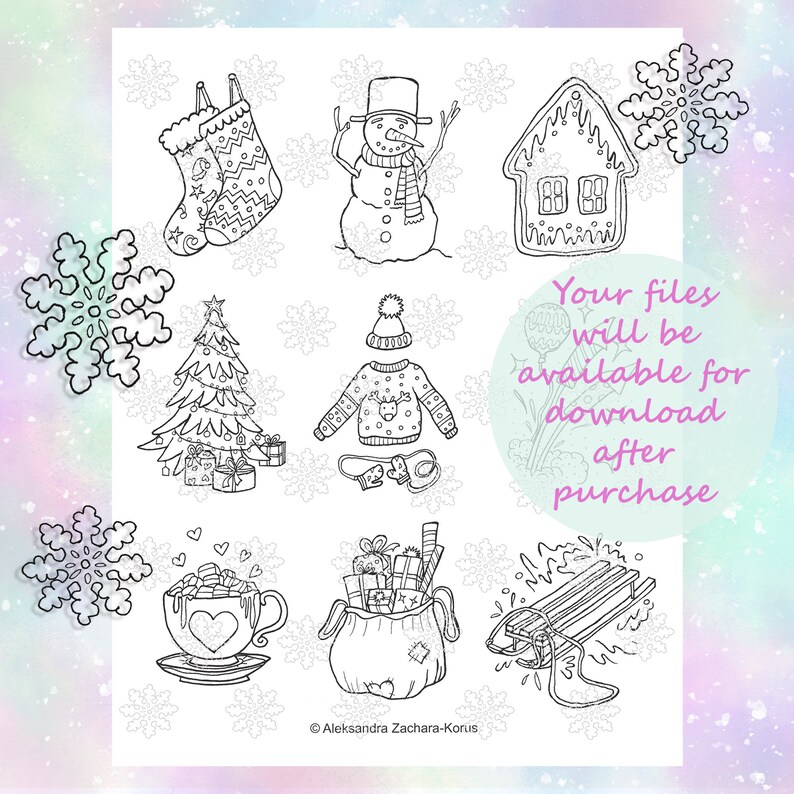 Lovely Winter Illustrations Set for Adults | Christmas Coloring Book ...