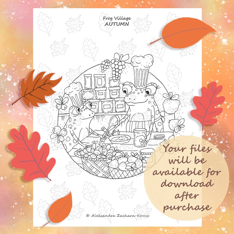 Autumn Frogs Coloring Pages for Adults | Autumn Coloring Book for Kids ...