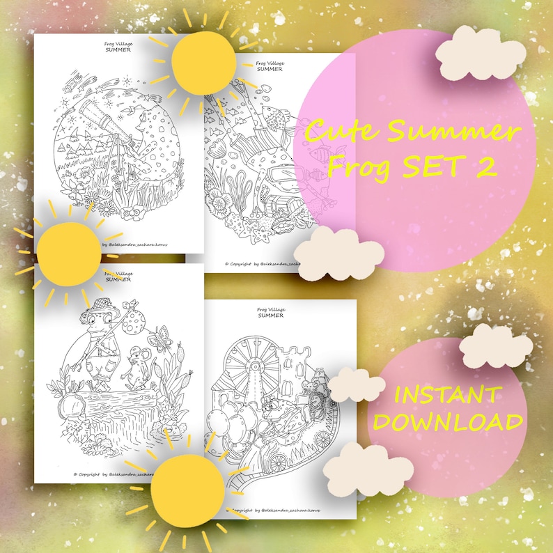 Summer Frogs Coloring Pages for Adults | Summer Coloring Pages for Kids ...