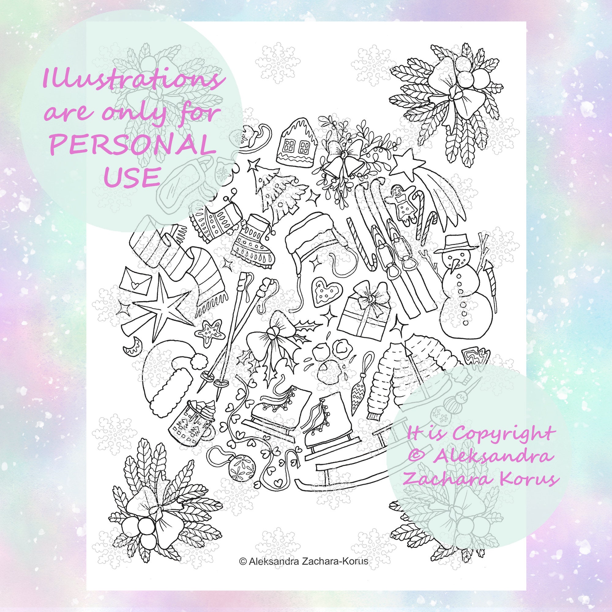 Lovely Winter Illustrations Set for Adults | Christmas Coloring Book ...