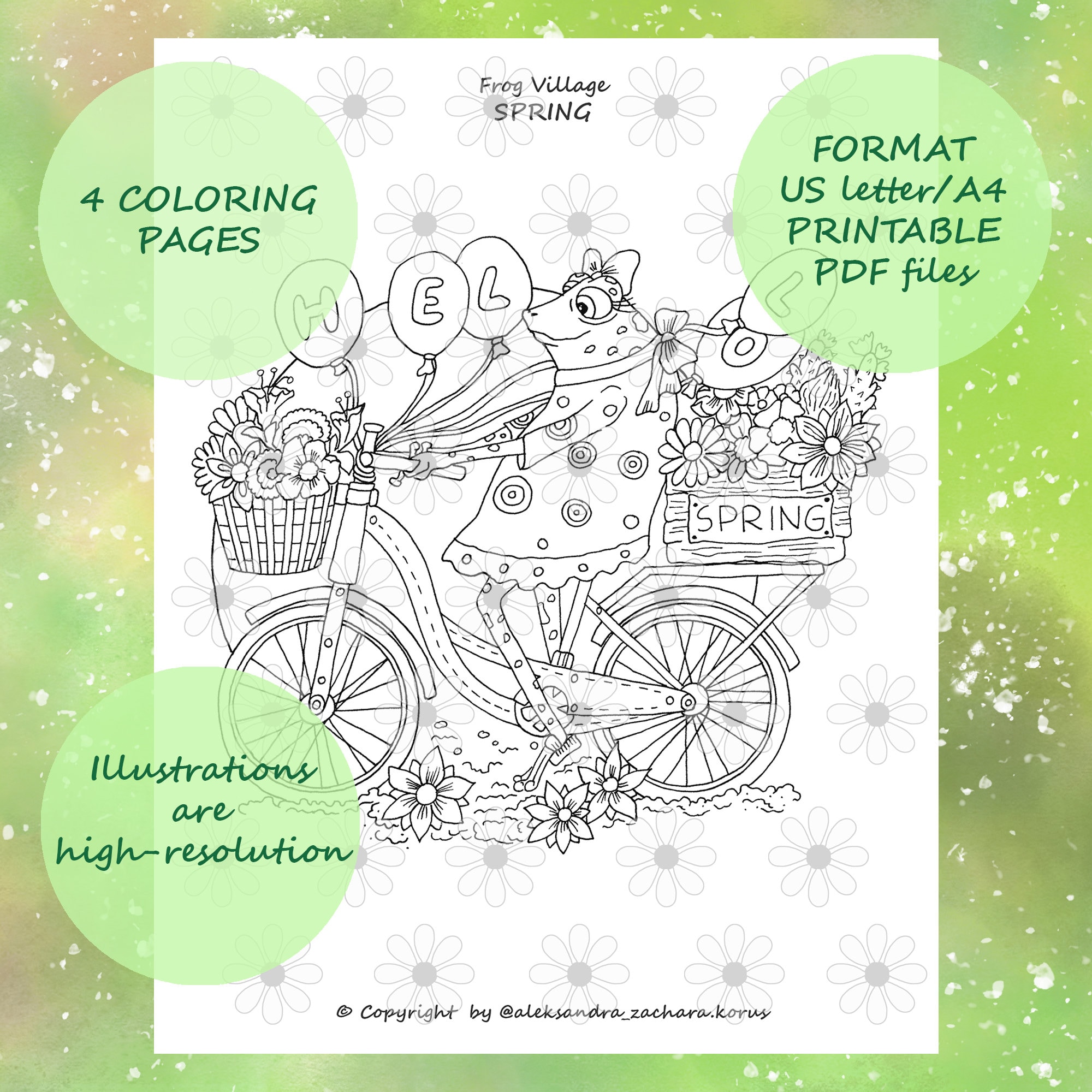 Spring Frogs Coloring Pages for Adults | Spring Coloring Pages for Kids ...