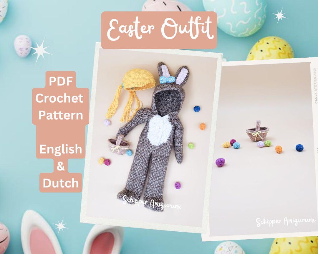 Crochet Pattern Amigurumi Easter Bunny Outfit Onesie Doll Robin by ...