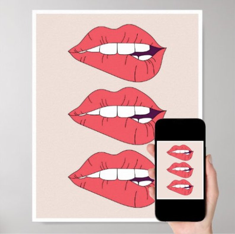 Trio of Biting Red Lips Poster - Etsy