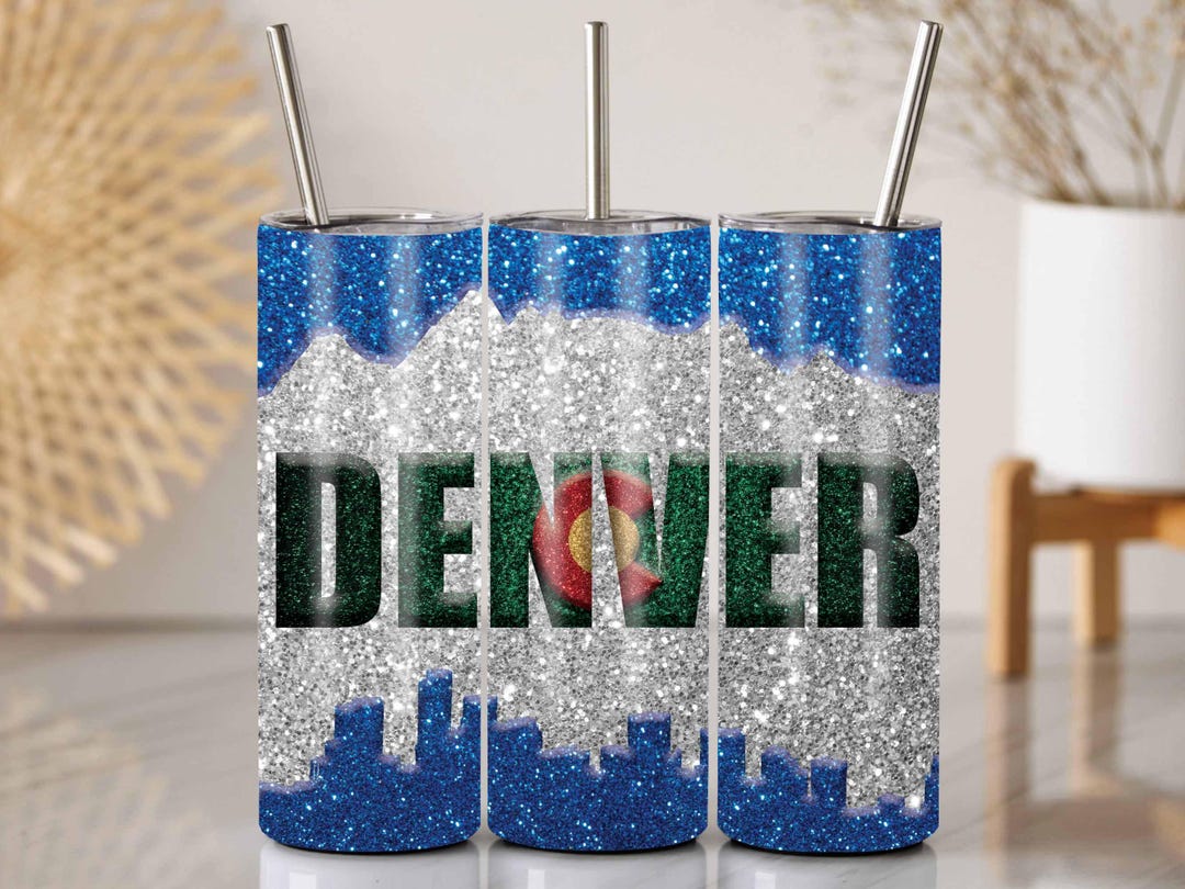 Green Glitter Denver Design for 20 Oz Skinny Tumblers, Denver Skyline ...