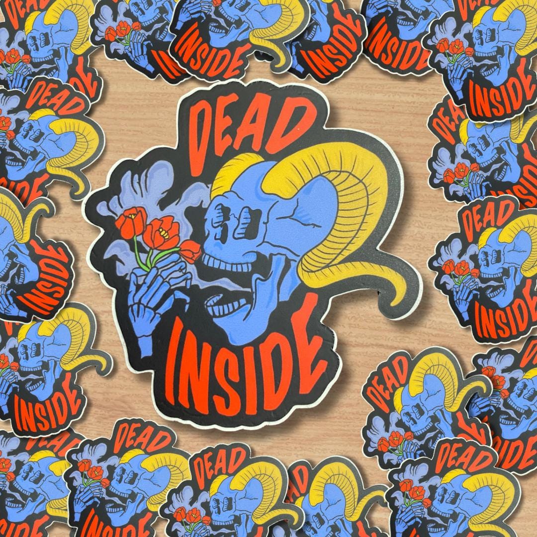 Dead Inside Skull Sticker Skeleton Comedy Dark Humor - Etsy