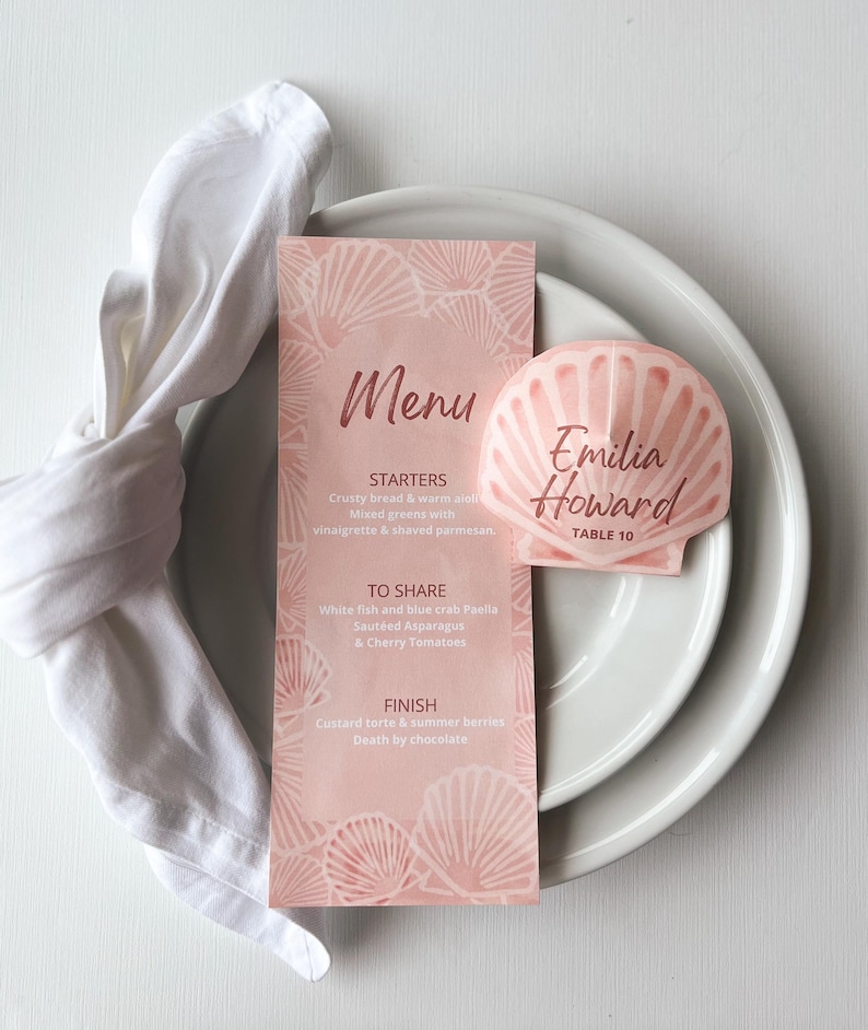 INSTANT DOWNLOAD PRINTABLE Bundle. Scallop Menu and 3D Place Card. Pink ...