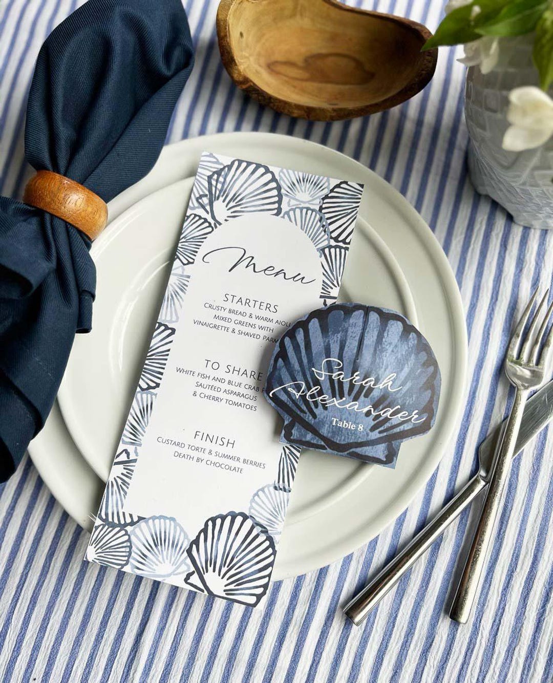 Seashell Wedding Menu & Place Card Bundle: Editable Coastal Decor (PDF ...