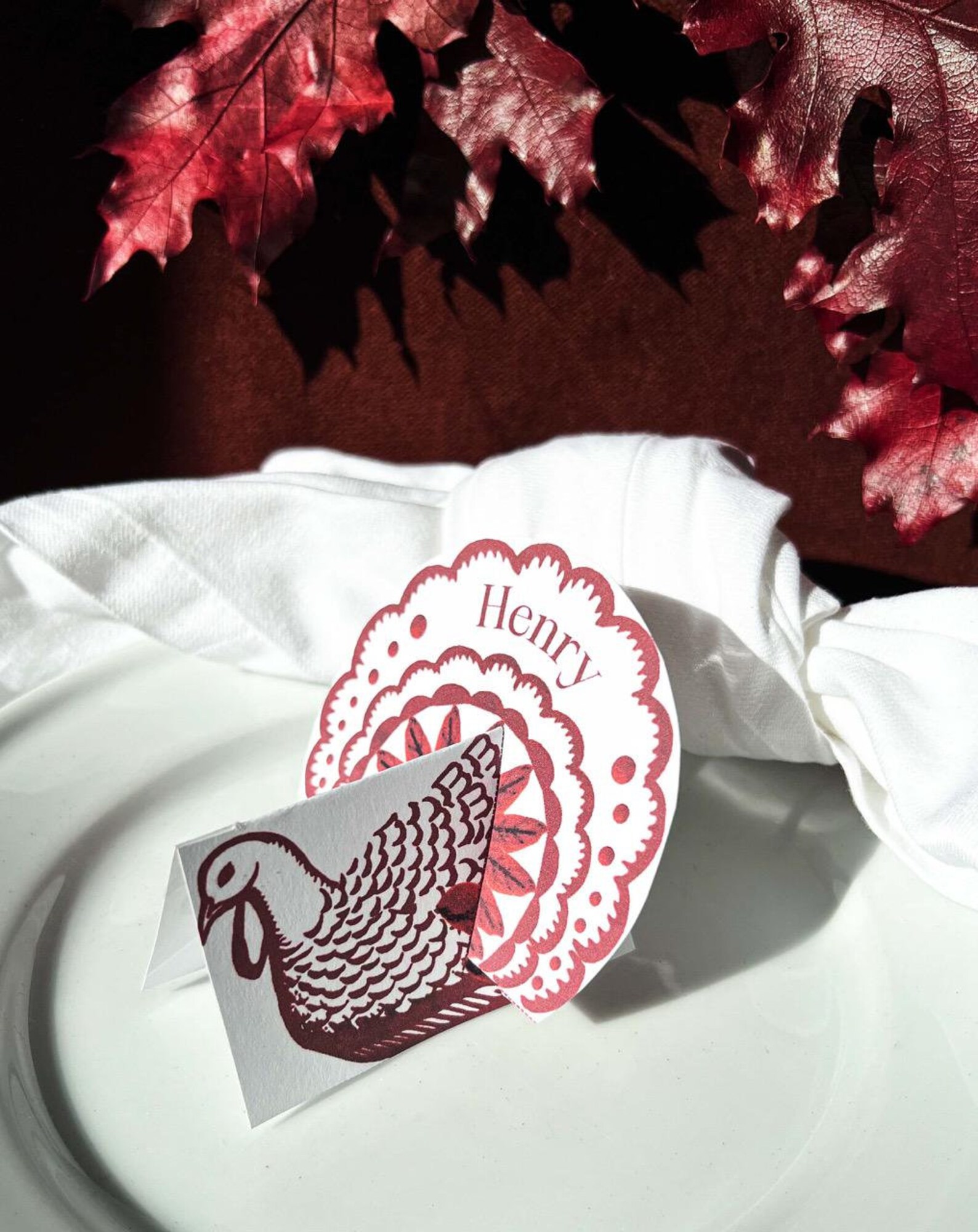 Burgundy Turkey Thanksgiving Place Card: Editable Name Card (instant ...