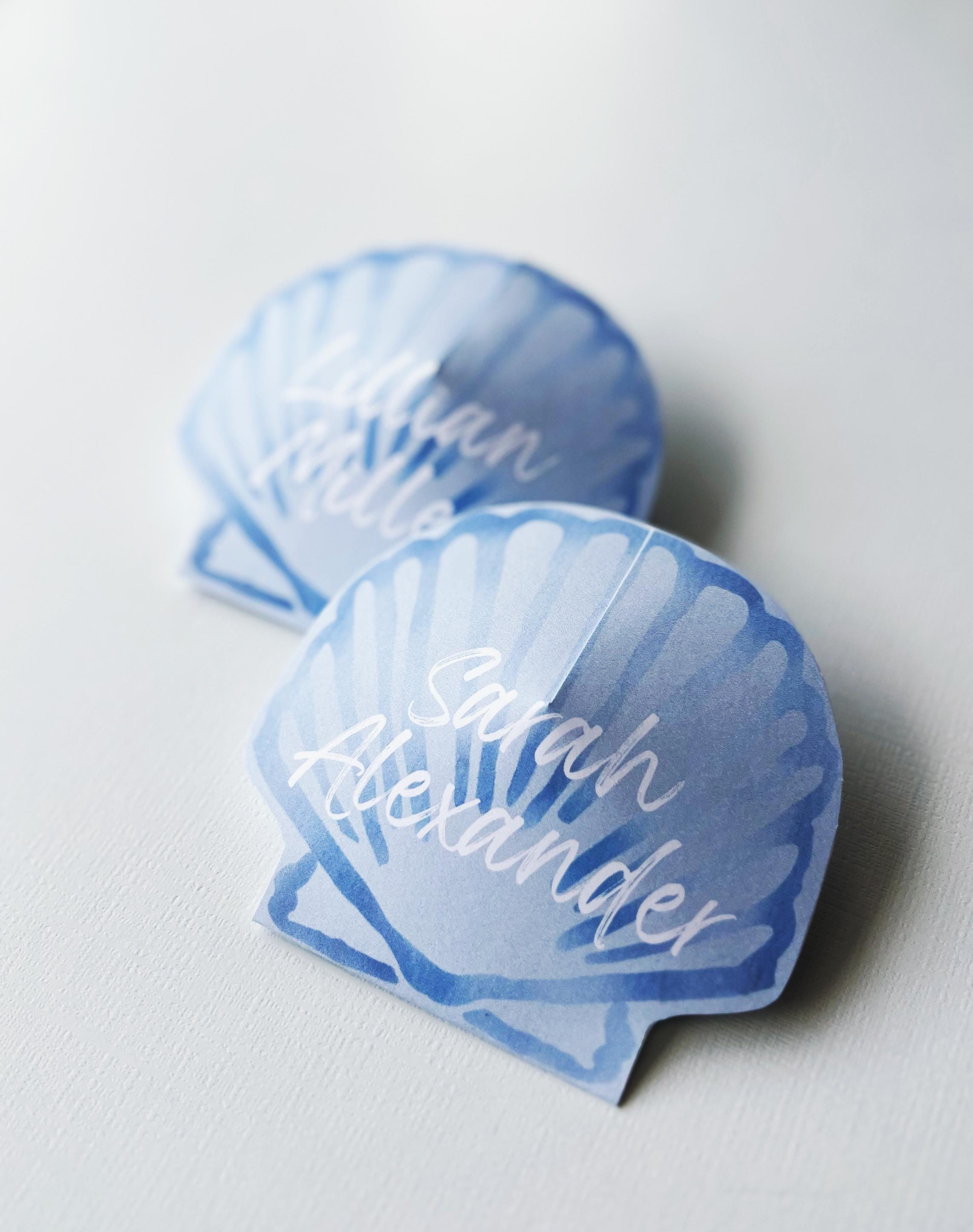 DOWNLOAD PRINTABLE EDITABLE Blue Shell Place Card, Scallop Name Card ...
