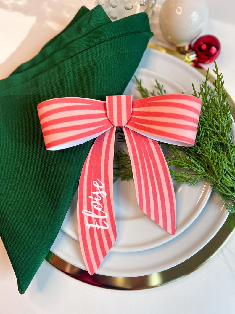 Stripe Bow Place Card, Gift Tag, Bow Garland. Instant Download. Holiday ...