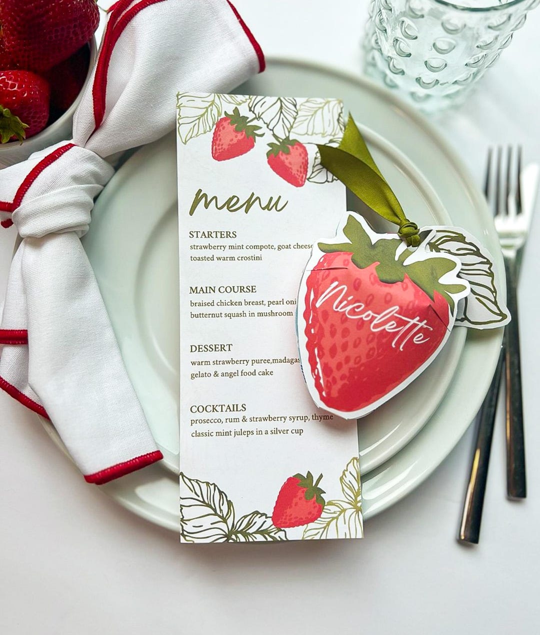 Strawberry Place Card & Menu Bundle: Printable, Editable Template (PDF ...
