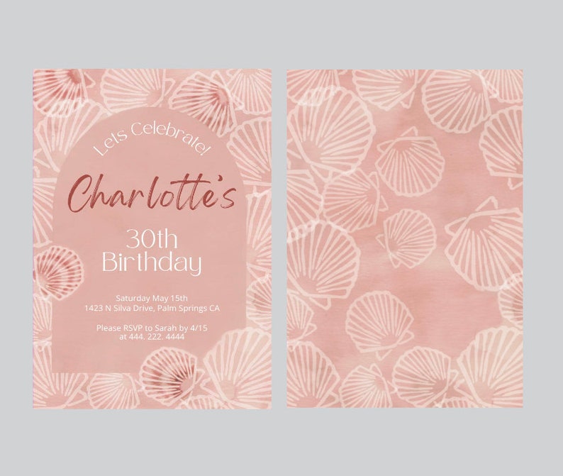 INSTANT DOWNLOAD PRINTABLE Coastal Theme Scallop Invite Pink Shell ...
