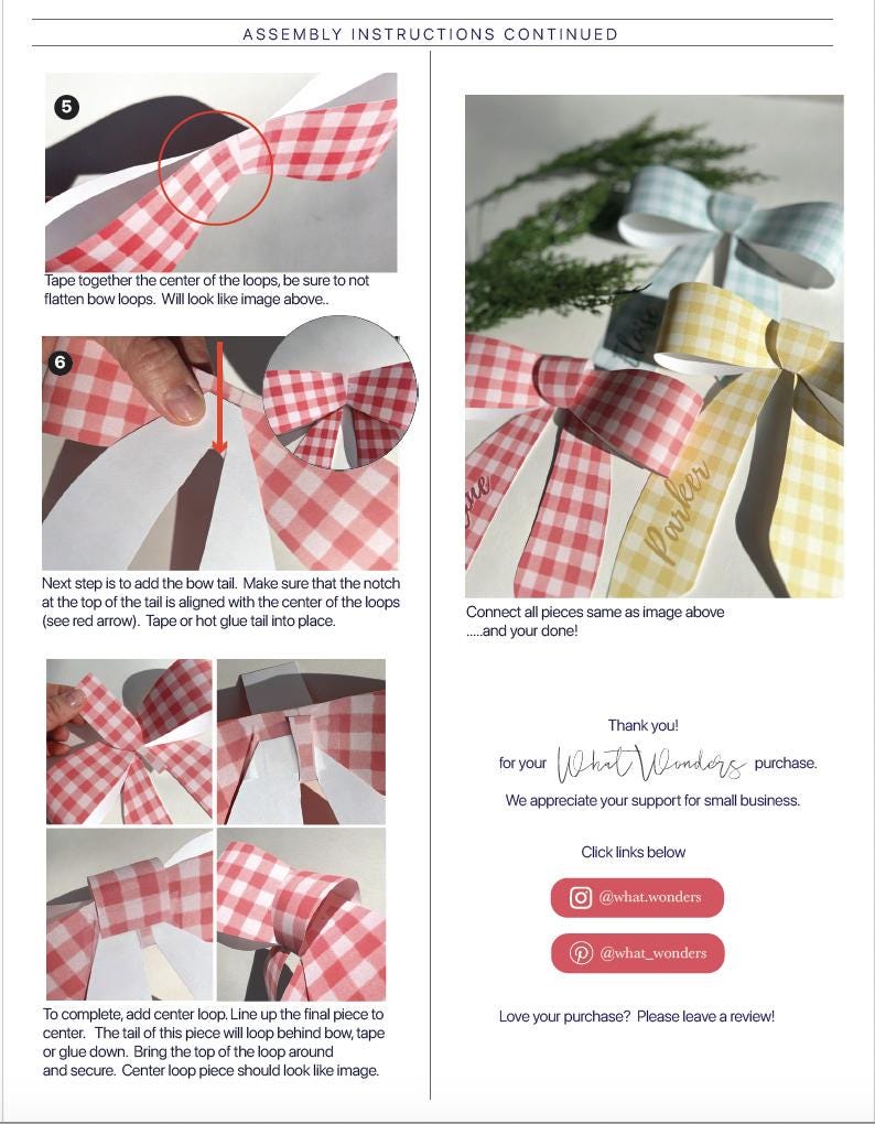 Stripe Bow Place Card, Gift Tag, Bow Garland. Instant Download. Holiday ...