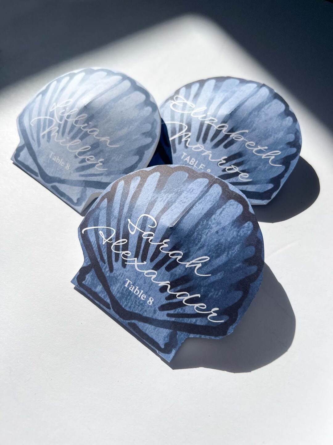Navy Trio of 3D Place Card Shells PRINTABLE EDITABLE Seashell Scallop ...