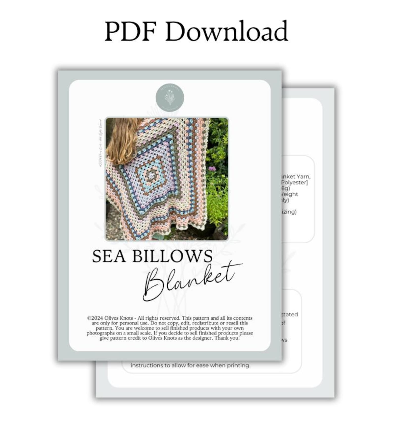 Crochet Pattern | Large Granny Square | Sea Billows Baby Blanket ...