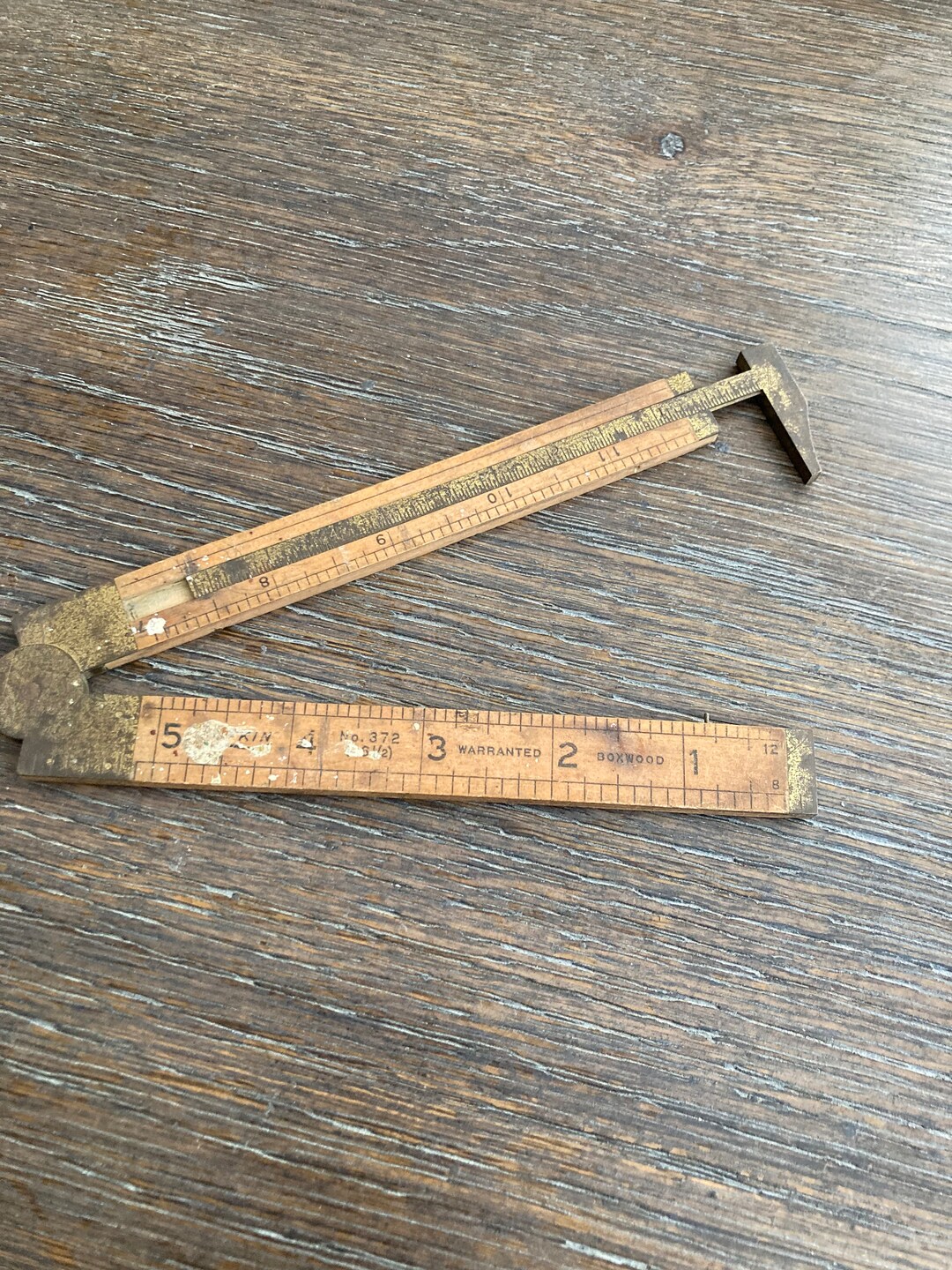 Antique Ruler Brass and Wood With Caliper - Etsy