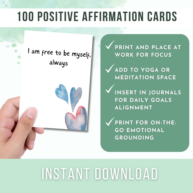 100 Positive Affirmation Cards Digital Download, Self-discovery and ...