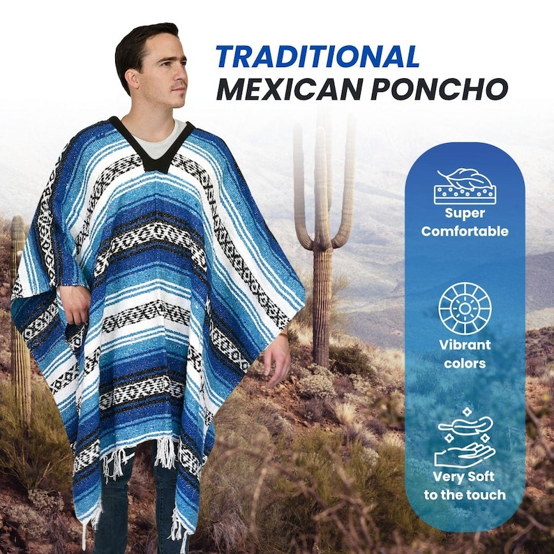 Mexican Baja Poncho Men and Women Authentic Gaban Serape Sarape Blanket ...