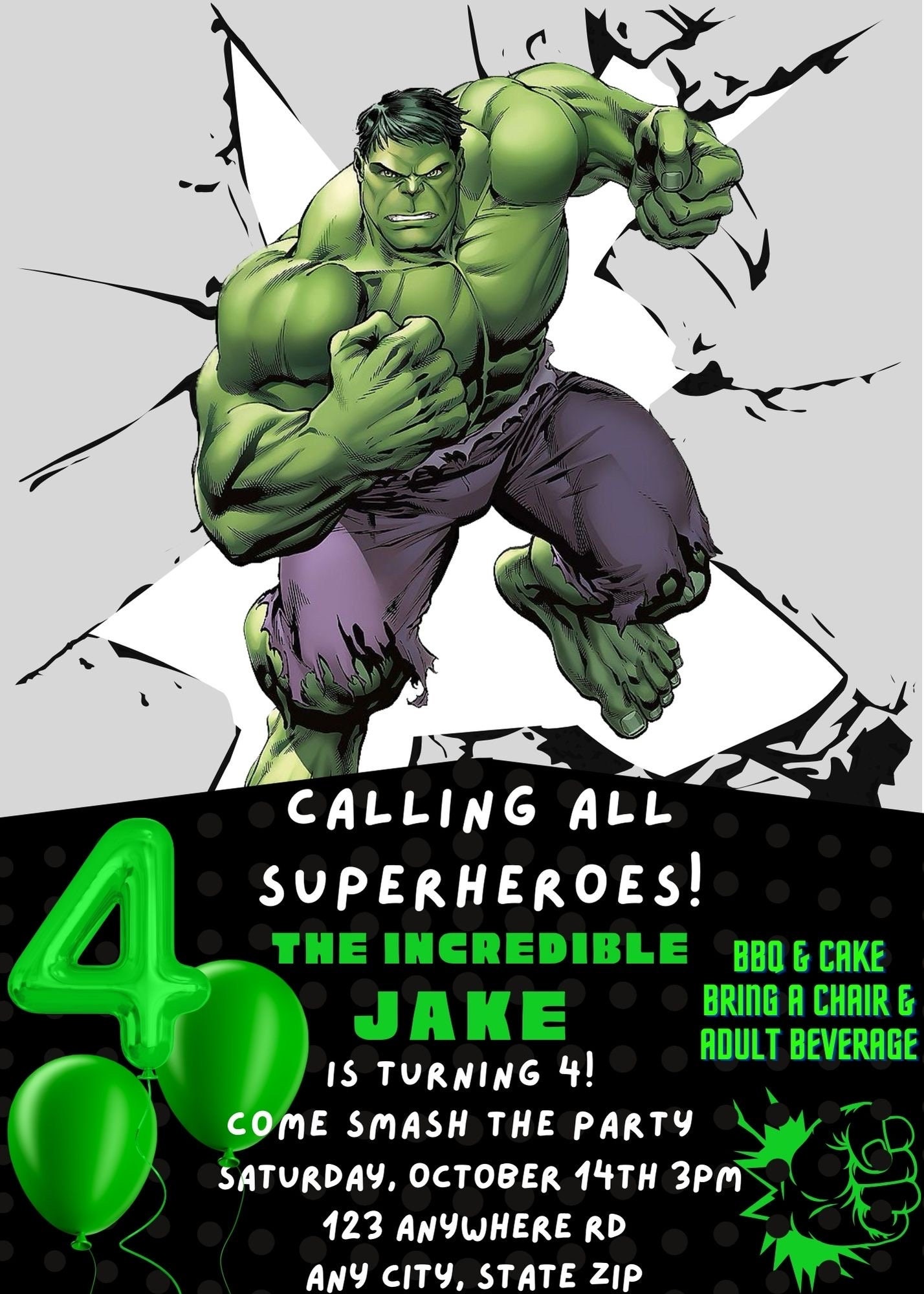 Incredible Hulk Birthday Invitation - Etsy