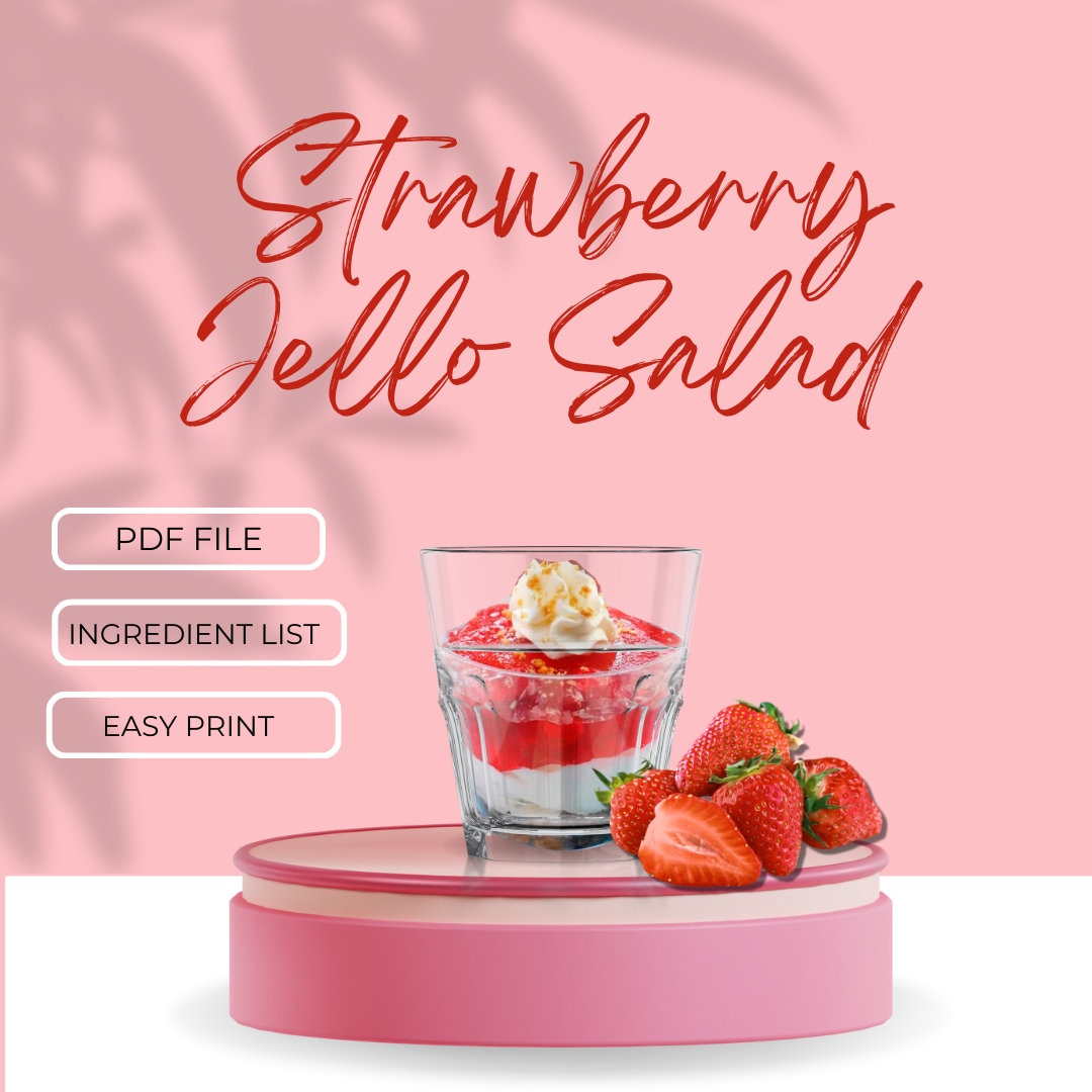 Classic Strawberry Jello Salad Recipe Card - Digital A4 PDF Download - Etsy
