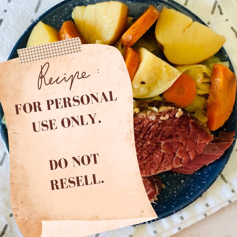 The Best Crock Pot Corned Beef and Cabbage Recipe Card - Digital ...