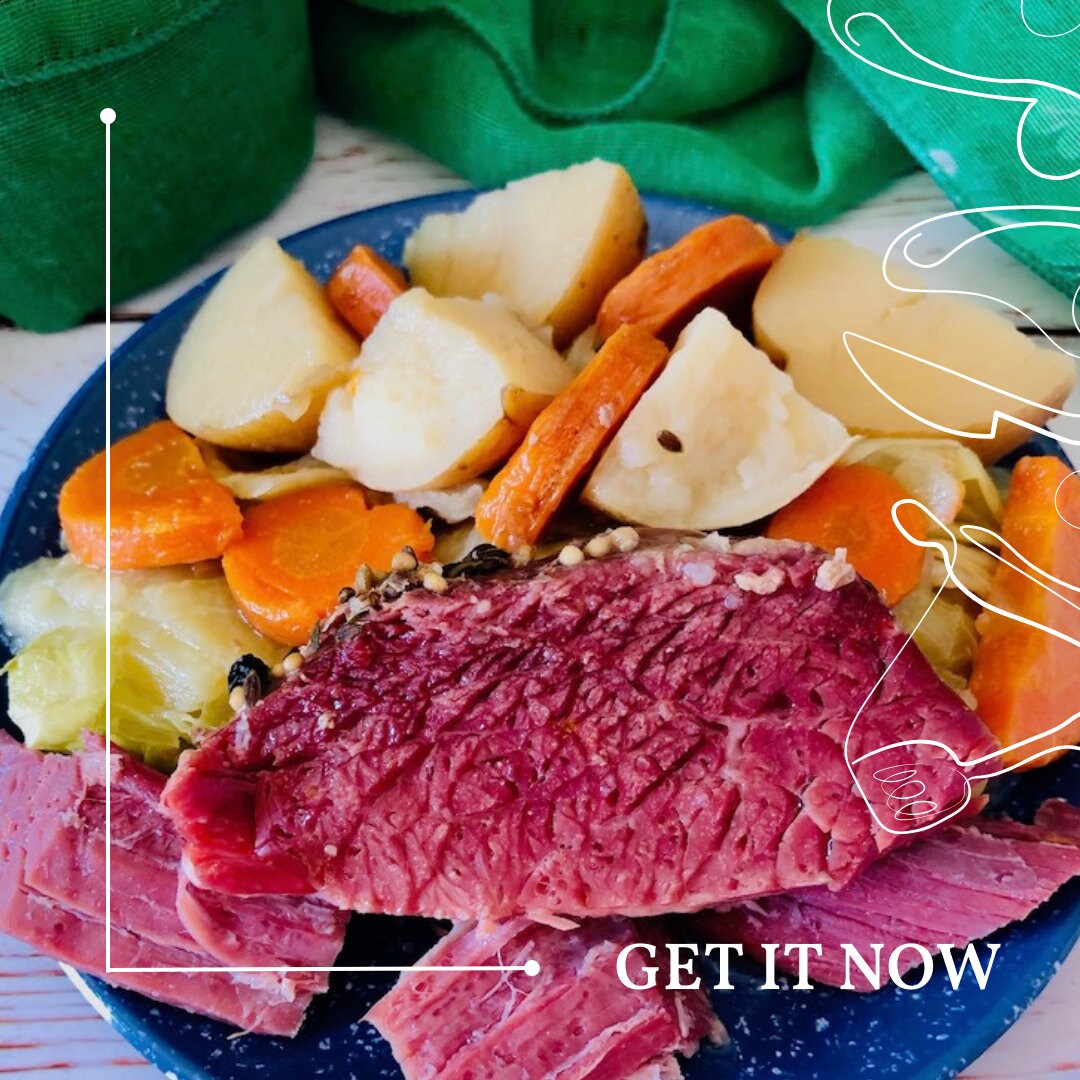 The Best Crock Pot Corned Beef and Cabbage Recipe Card - Digital ...