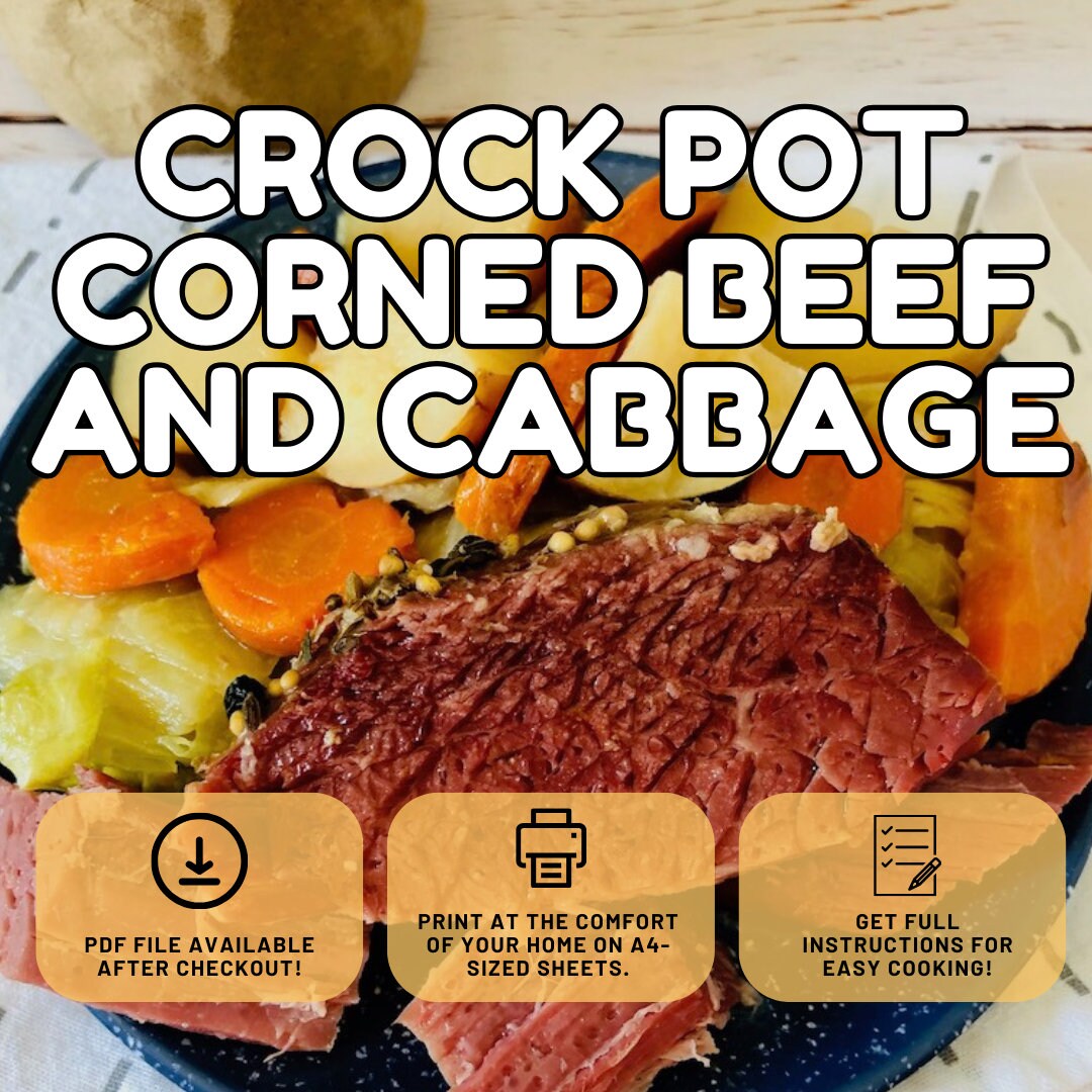 The Best Crock Pot Corned Beef and Cabbage Recipe Card - Digital ...