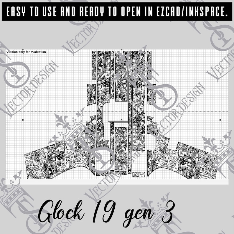 Glock 19 Gen 3 Scroll Vector Design Design Engraving Files,pistol ...