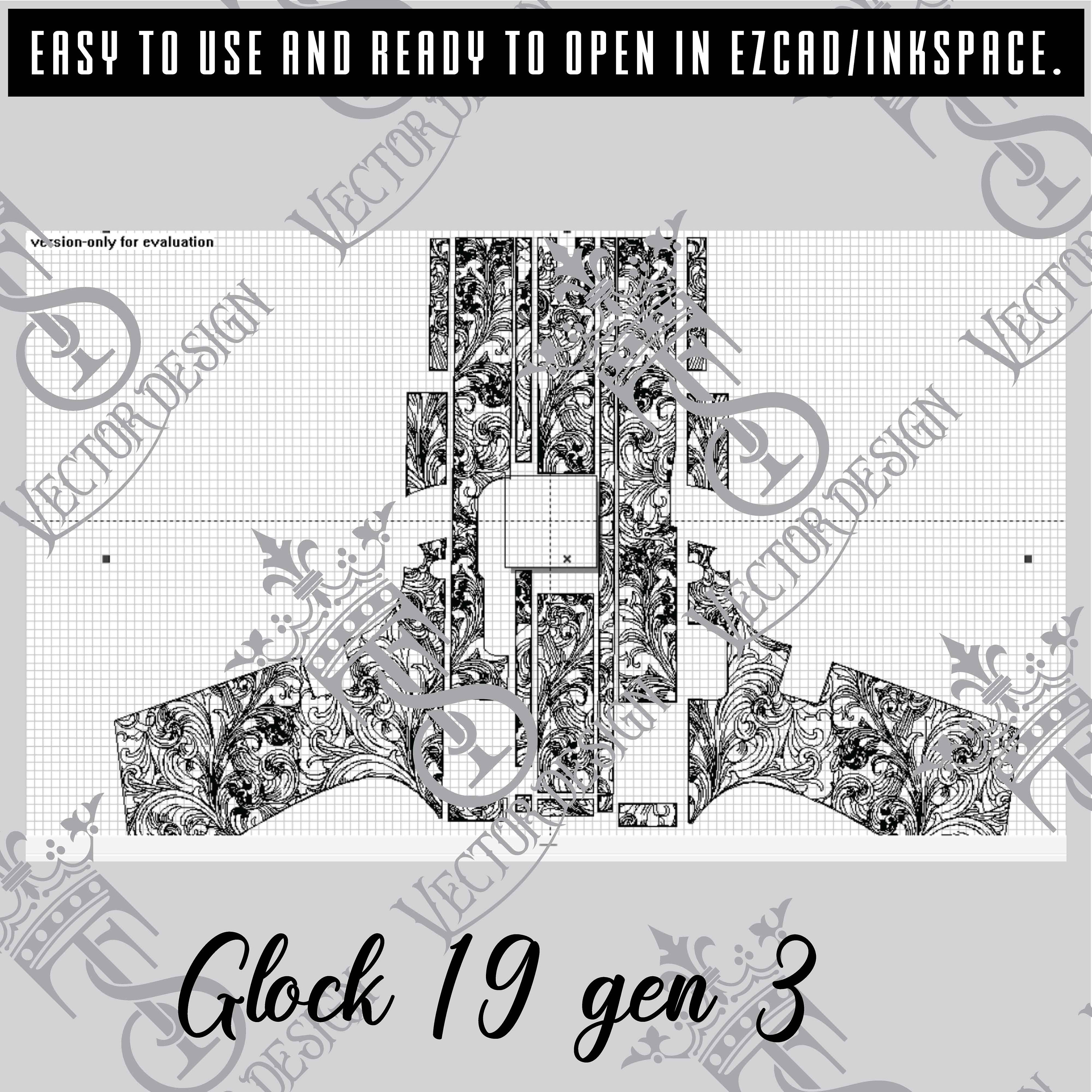 Glock 19 Gen 3 Scroll Vector Design Design Engraving Files,pistol ...