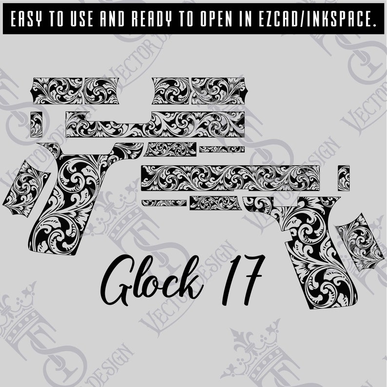 Glock 17 Scroll Vector Design Engraving Files,pistol Engrave,vector ...