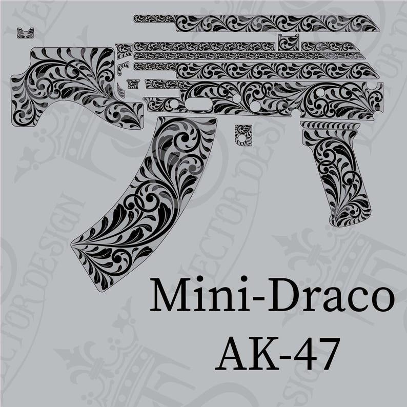 Mini-draco AK-47 Scroll Vector Design Engraving Files,pistol Engrave,vector ,laser Engraving Svg ...