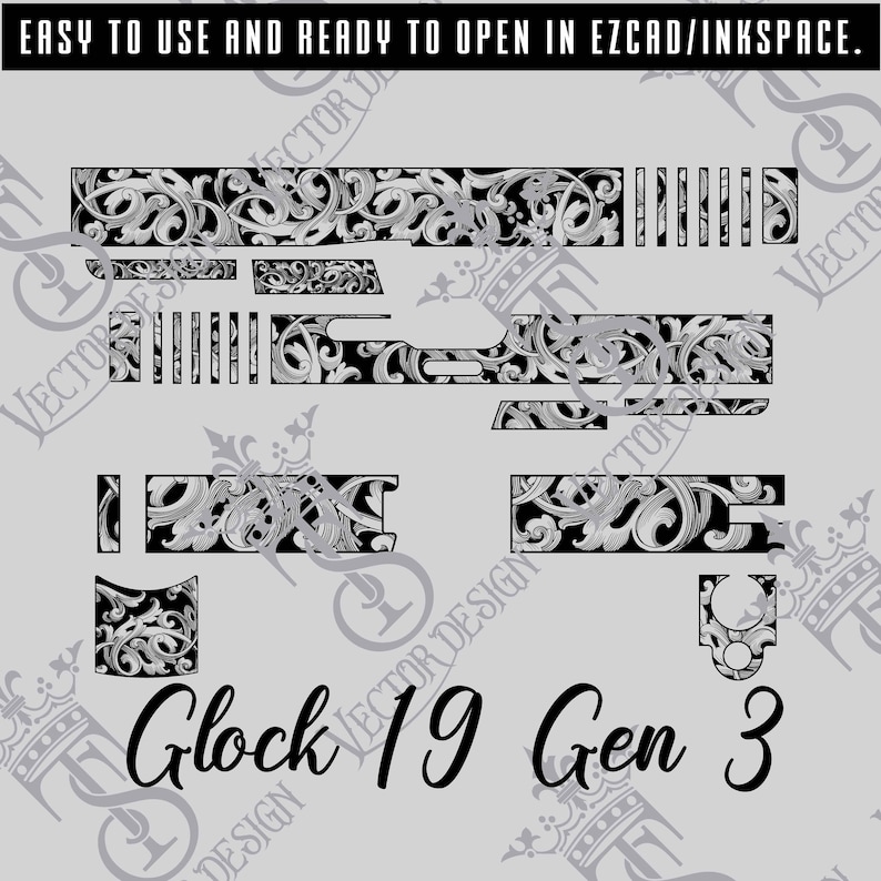 Glock 19 Gen 3 Scroll Vector Design Engraving Files,pistol Engrave ...