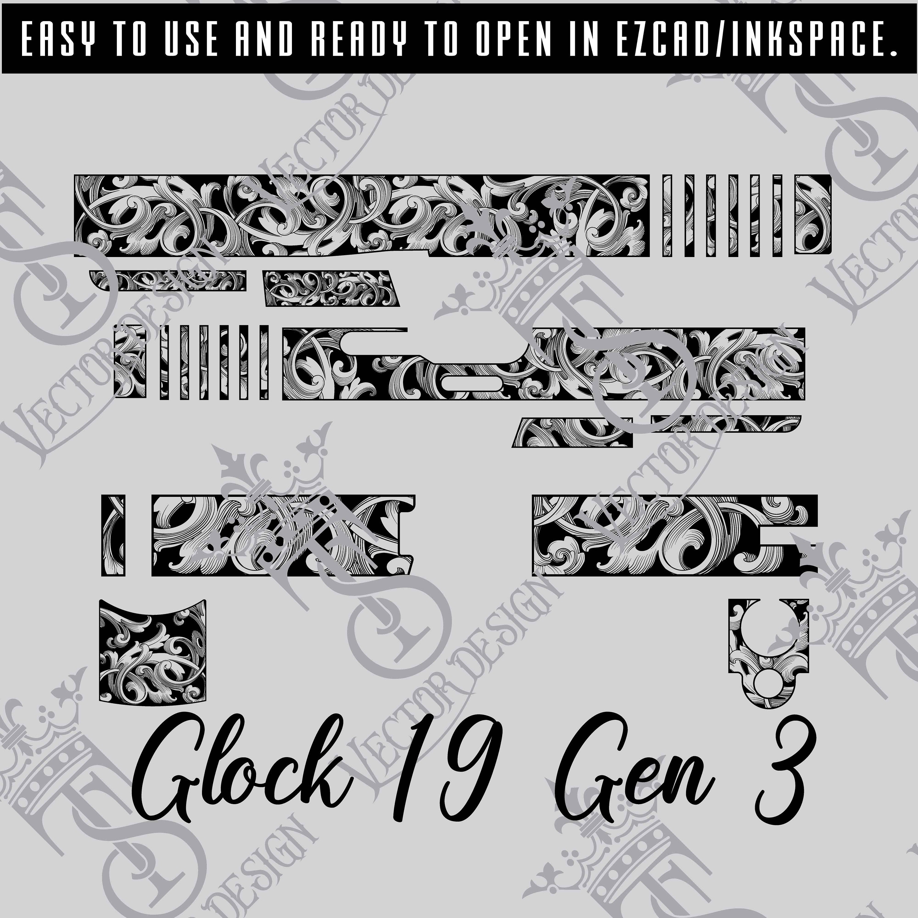 Glock 19 Gen 3 Scroll Vector Design Engraving Files,pistol Engrave ...