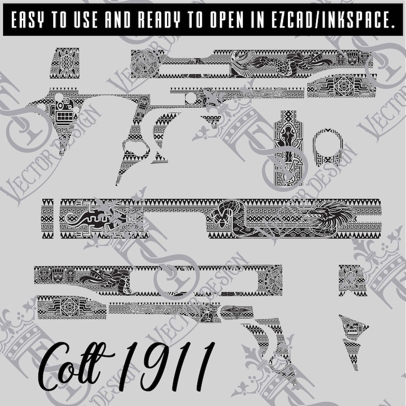 Colt 1911 Aztec Engraving Files: Laser Cut Vector Design (digital ...