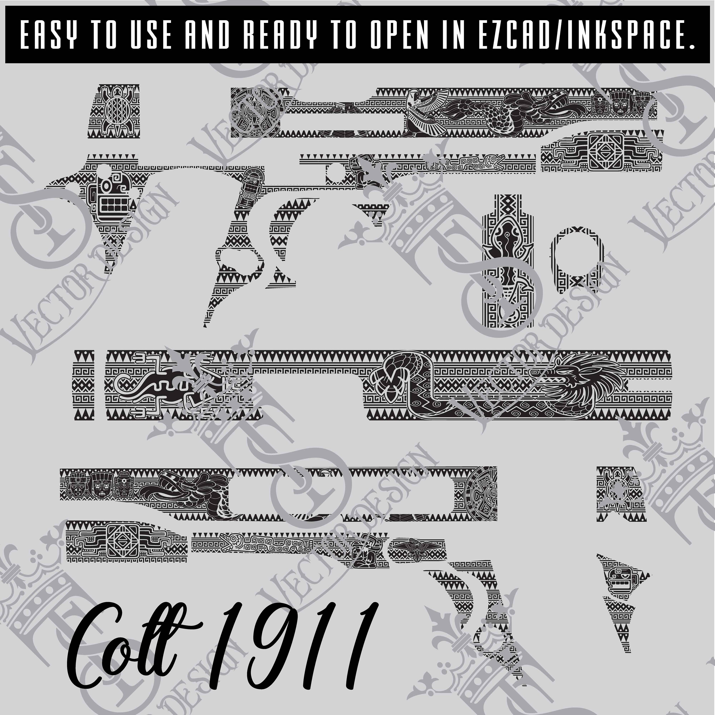 Colt 1911 Aztec Engraving Files: Laser Cut Vector Design (digital ...