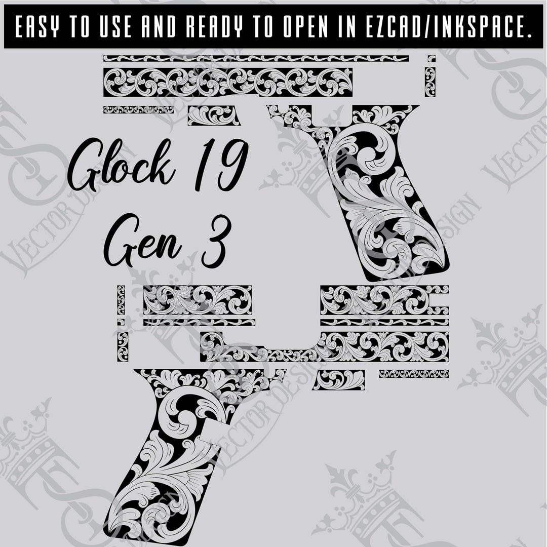 Glock 19 Gen 3 Scroll Vector Design Engraving Files,pistol Engrave,vector ,laser Engraving Svg ...