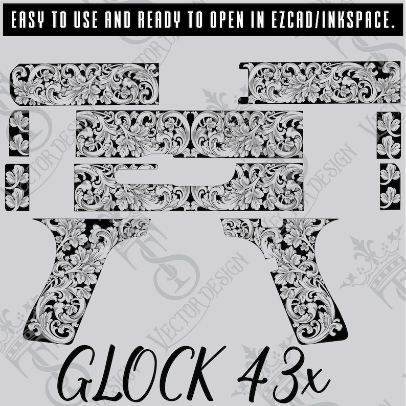 Glock 43X Skull Vector Design Engraving Files,pistol Engrave,vector ,laser Engraving Svg Dxf Ai ...