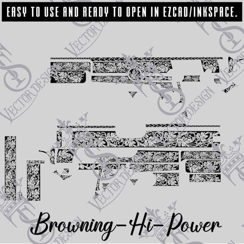 Browning Hi-power Scroll Vector Design: Laser Engraving Files (SVG/DXF ...