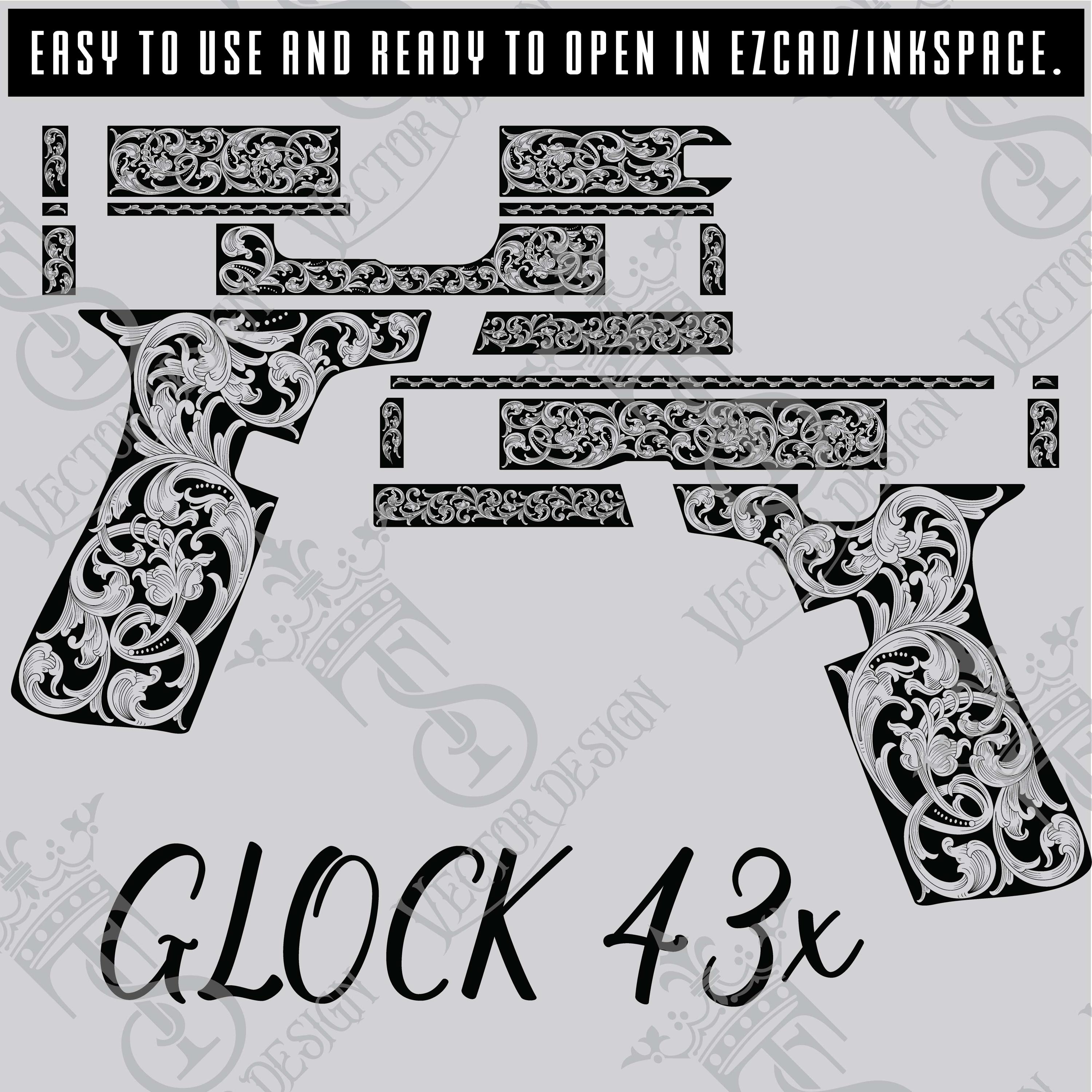 Glock 43X Scroll Vector Design Engraving Files,pistol Engrave,vector ...